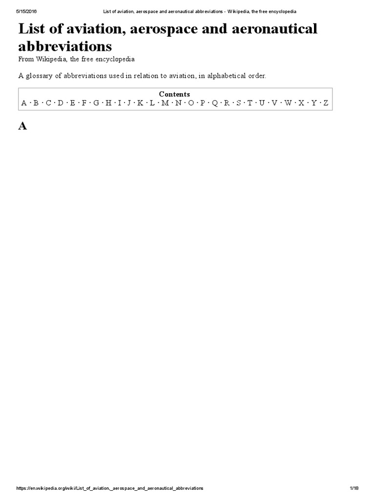List of Aviation, Aerospace and Aeronautical Abbreviations - Wikipedia ...