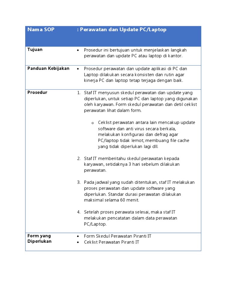 06 SOP Perawatan Dan Update PC Atau Laptop | PDF
