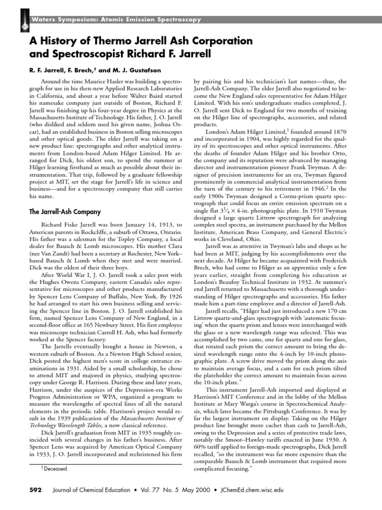 A History of Thermo Jarrell Ash Corporation and Spectroscopist Richard ...