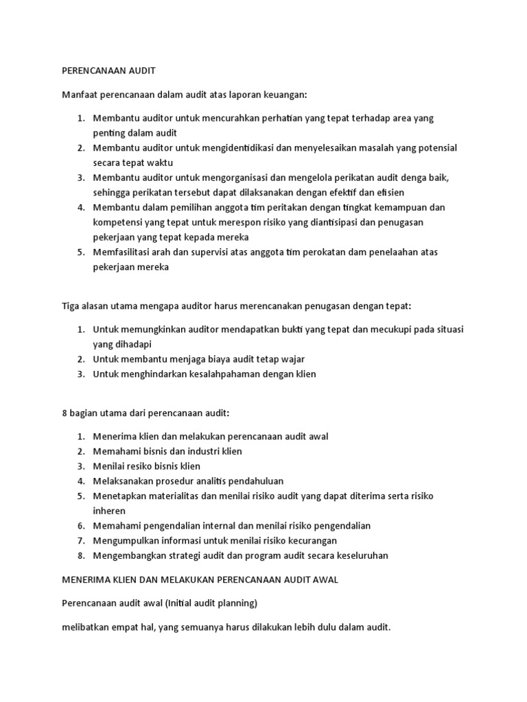 Perencanaan Audit | PDF | Bisnis | Pengelolaan Keuangan & Uang