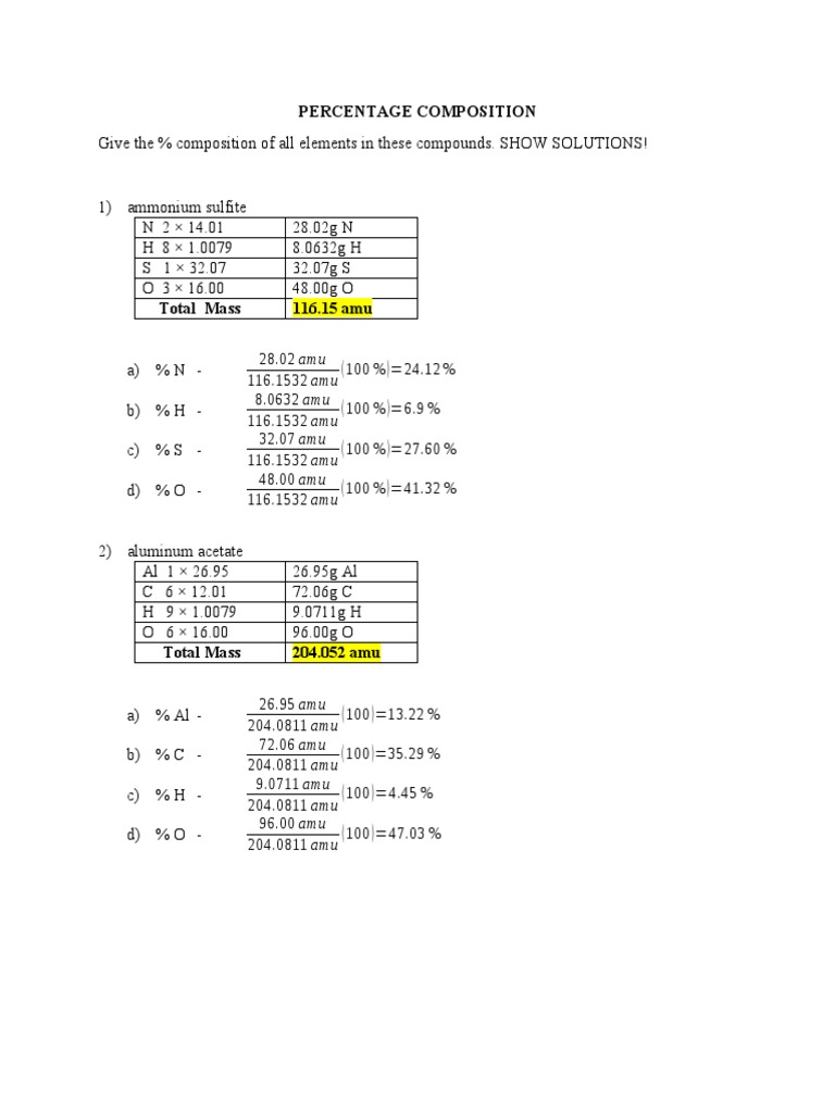Element Percentage Composition Calculations | PDF | Magnesium | Sodium
