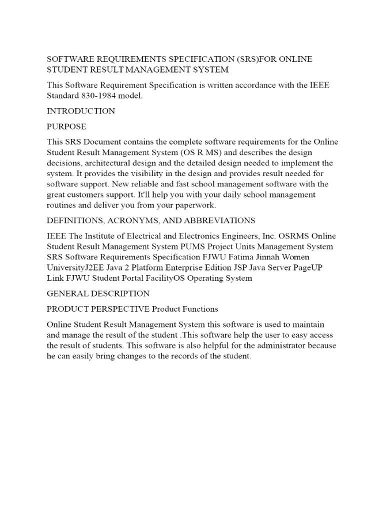 SRS Result Management System | PDF