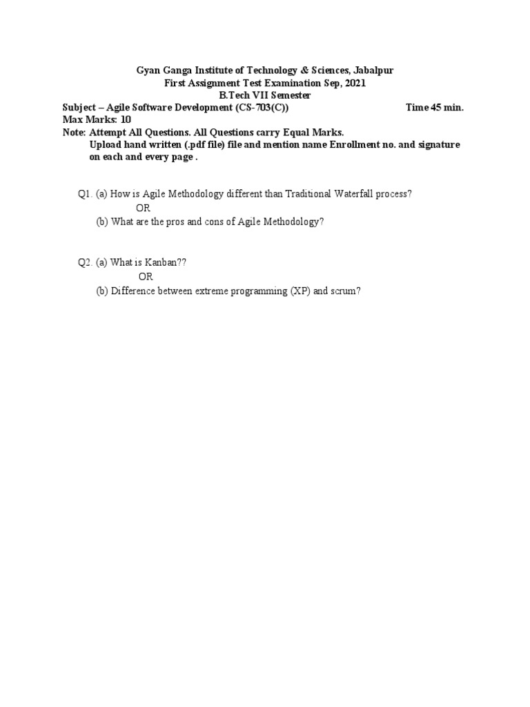 Assignment Test Questions of Agile Methodology | PDF | Computers