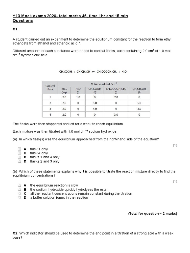 Y13 Mock exams 2020 questions | PDF | Chemistry | Titration