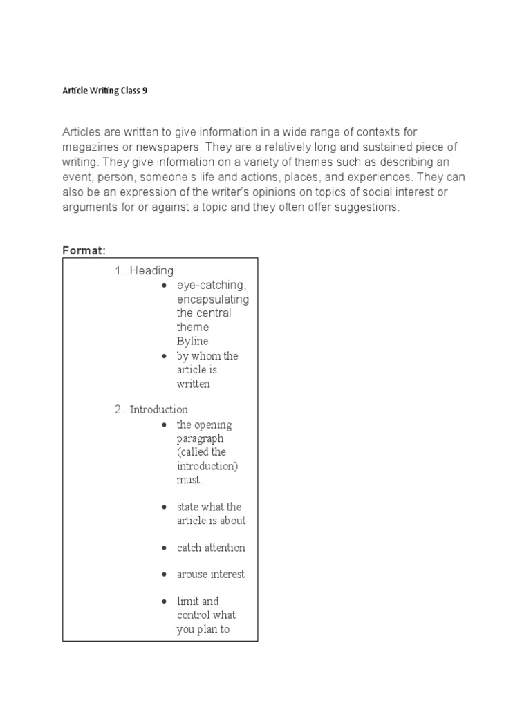 Format:: Article Writing Class 9 | PDF | Foods | Air Pollution