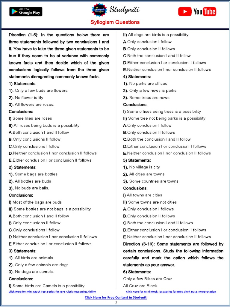 Syllogism Questions | PDF | Reason