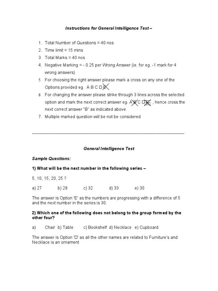 Sample General Intelligence Test | PDF
