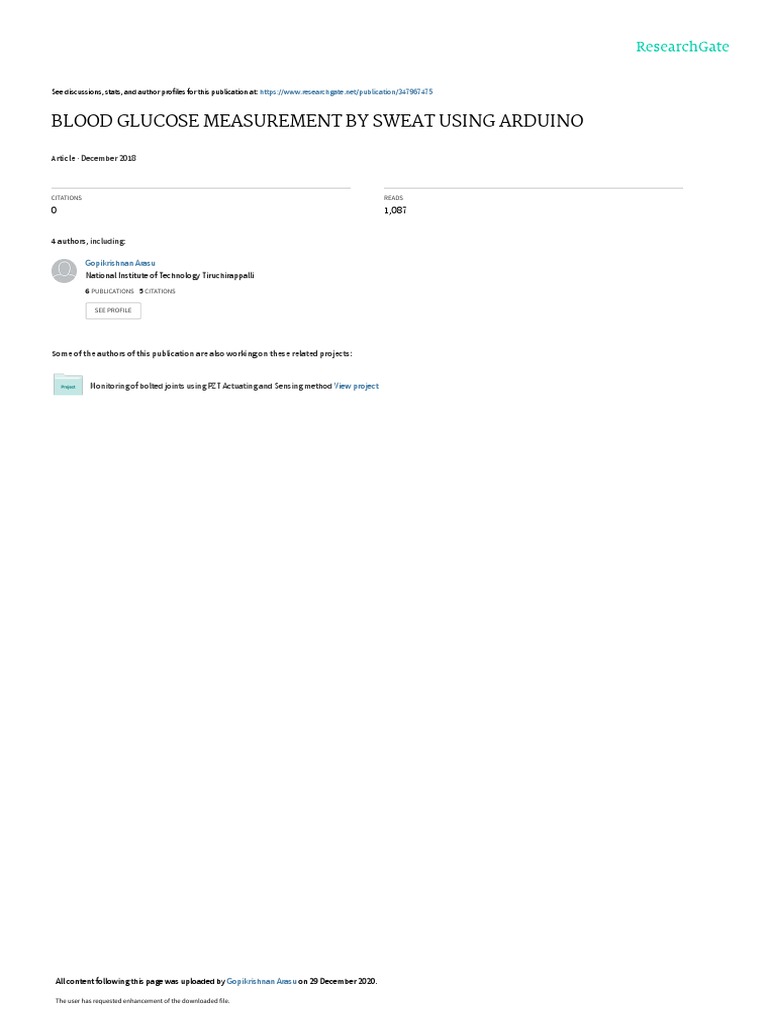 Blood Glucose Measurement by Sweat Using Arduino: December 2018 | PDF ...