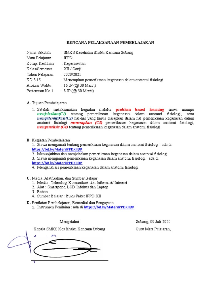 RPP IPPD XII KD 3.15 Menerapkan Pemeriksaan Keganasan Dalam Anatomi Fisiologi | PDF | Komputer