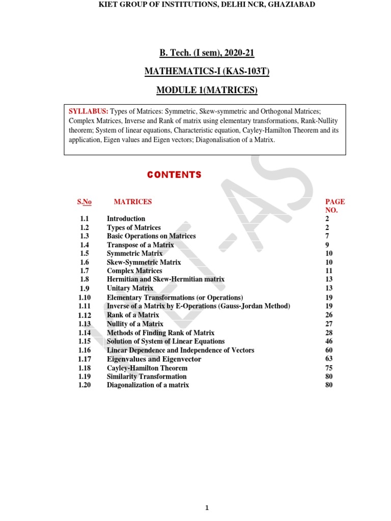 MAtrix Unit 1 | PDF | Matrix (Mathematics) | Eigenvalues And Eigenvectors