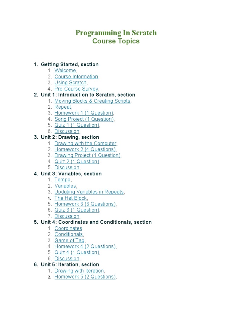 Programming in Scratch - Course Topics | PDF
