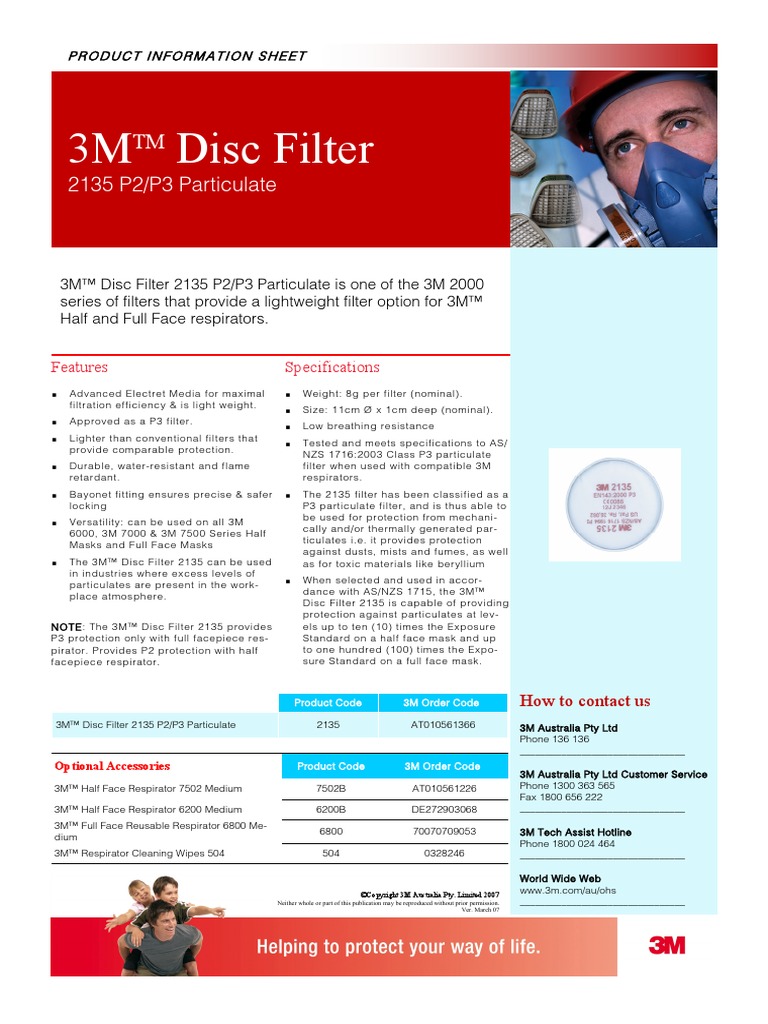 3M Disc Filter: 2135 P2/P3 Particulate | PDF | Occupational Safety And ...