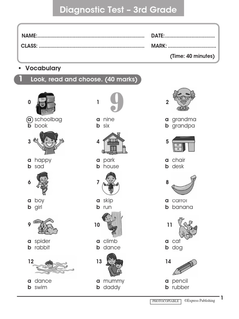 Diagnostic Test 3rd Grade | PDF