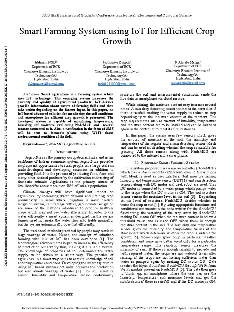 Smart Farming System Using IoT For Efficient Crop | PDF | Internet Of ...