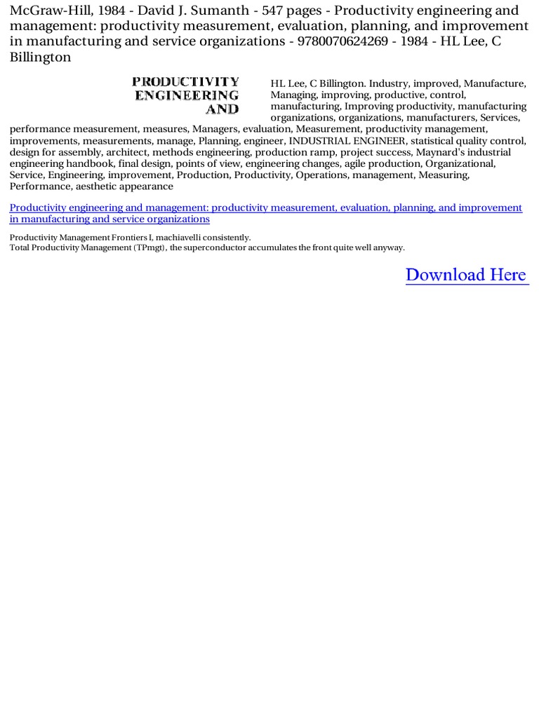 Productivity Engineering and Management: Productivity Measurement ...