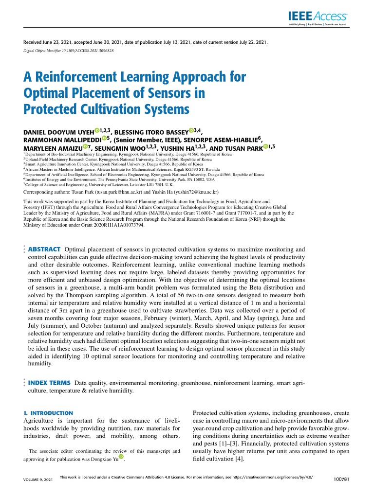 A Reinforcement Learning Approach For Optimal Placement of Sensors in ... A Reinforcement Learning Approach For Optimal Placement of Sensors in ...