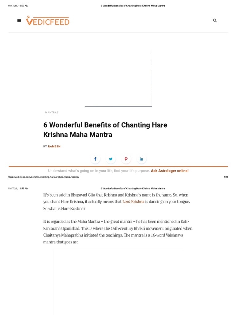 Benefits of Chanting Hare Krishna | PDF