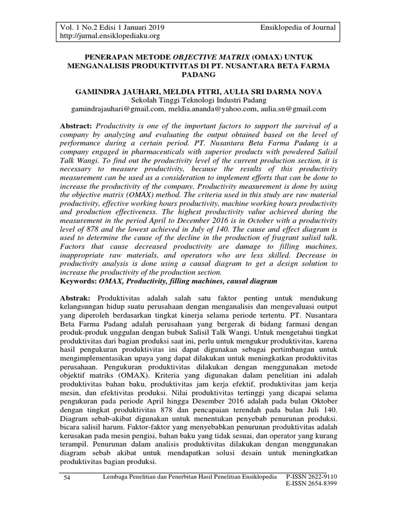 Penerapan Metode Objective Matrix Omax U E279140a | PDF | Production ...