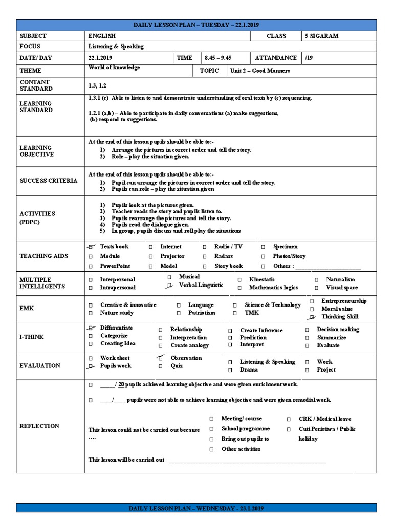 English Lesson Plan: Good Manners | PDF | Teachers | Lesson Plan