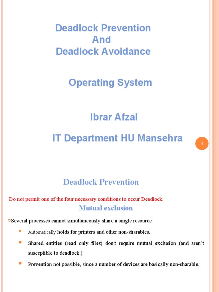 Deadlock Prevention Avoidance Lecture 2 Pdf Process Computing Computer Architecture