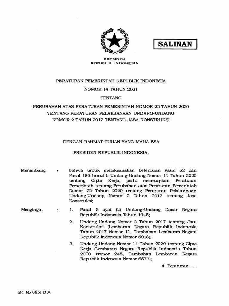Salinan PP Nomor 14 Tahun 2021 | PDF