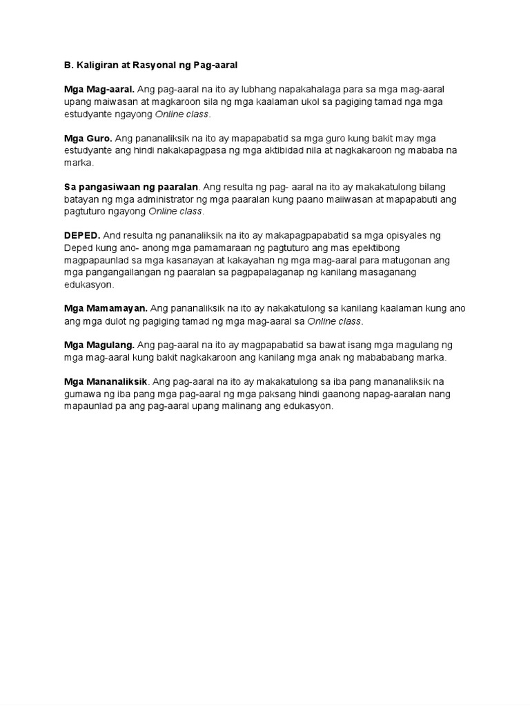 B. Kaligiran at Rasyonal NG Pag-Aaral | PDF