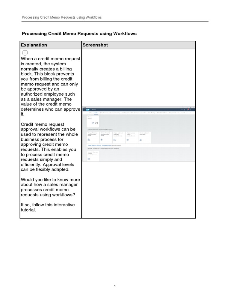 Processing Credit Memo Requests Using Workflows Explanation Screenshot ...