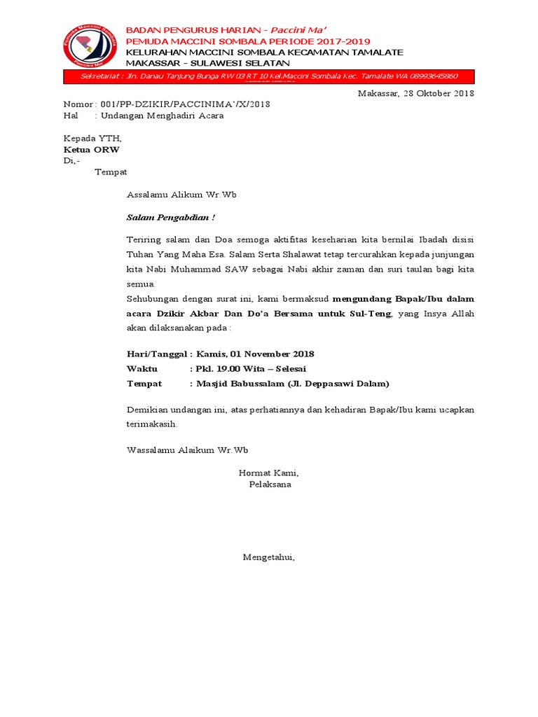 Undangan Acara Dzikir | PDF