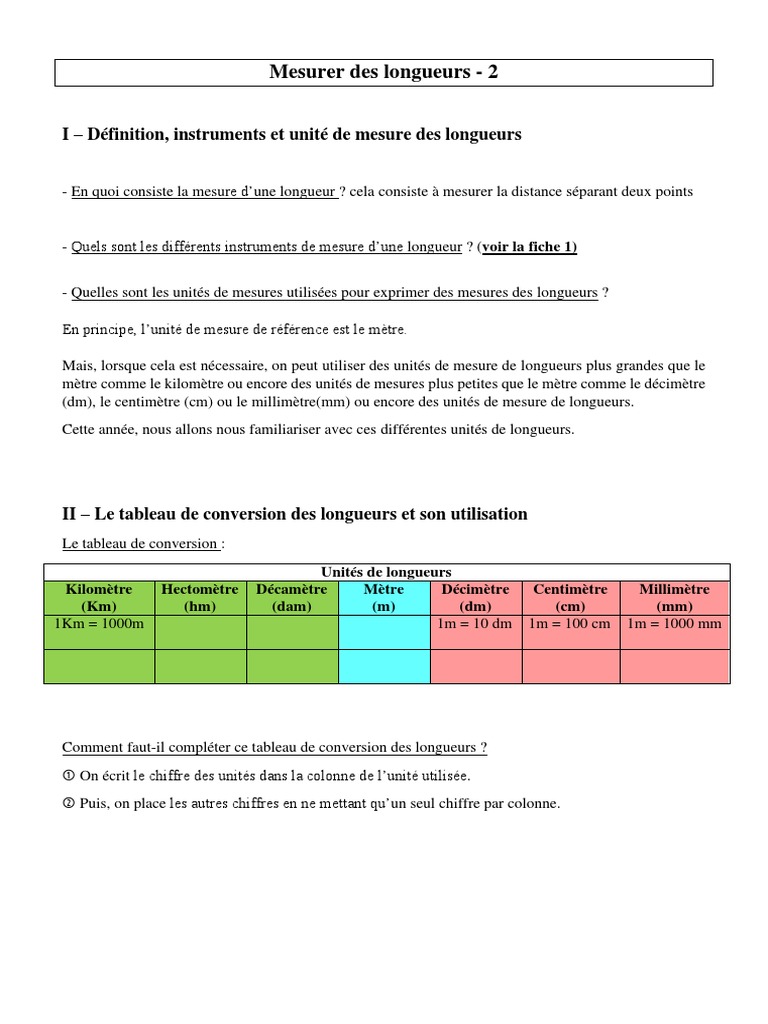 Conversion et Mesure des Longueurs | PDF | Mètre | Longueur