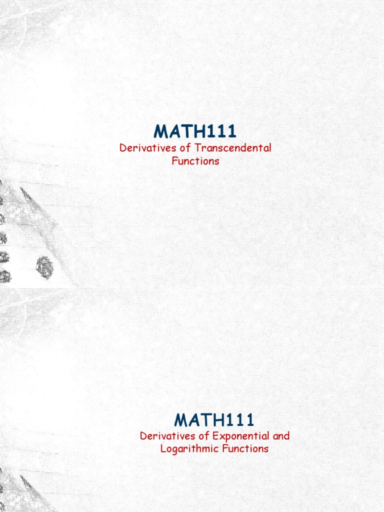 MATH111: Derivatives of Transcendental Functions | PDF | Trigonometric Functions | Exponential ...