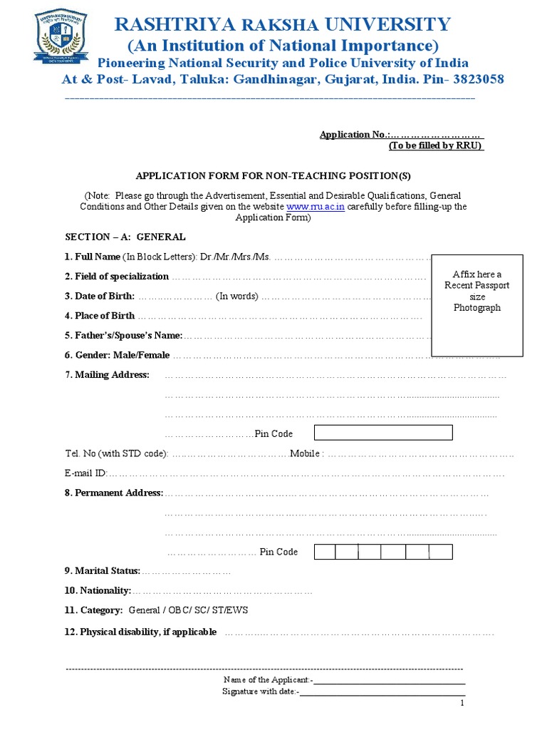 Application Form Non Teaching Posts | Download Free PDF | Doctorate ...