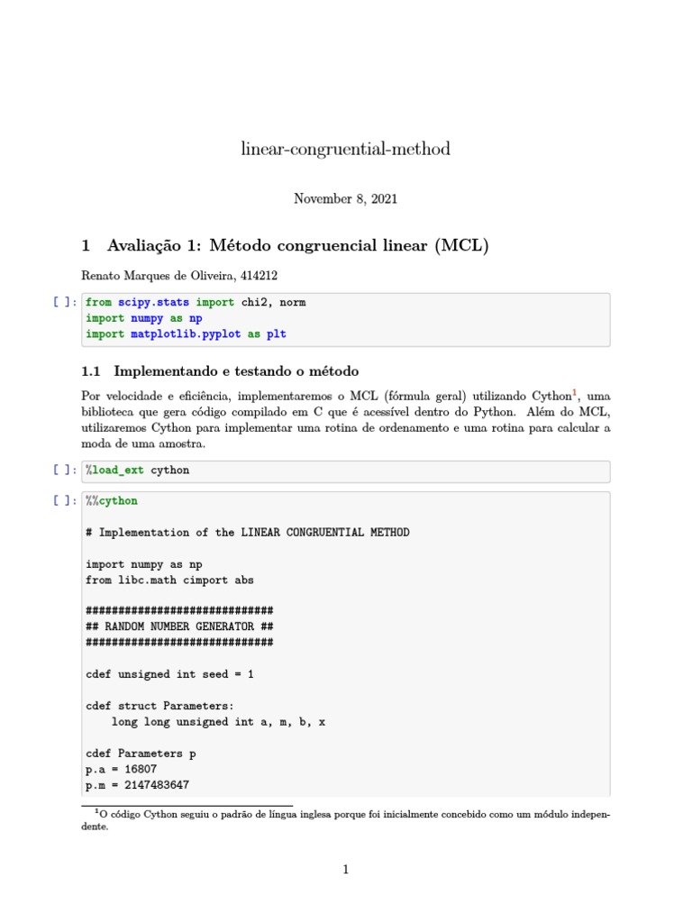 Linear Congruential Method 1 Avaliação 1 Método Congruencial Linear Mcl Pdf Array Data 