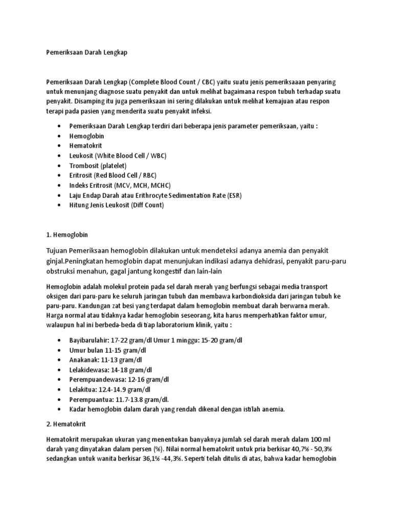Pemeriksaan Darah Lengkap NB | PDF
