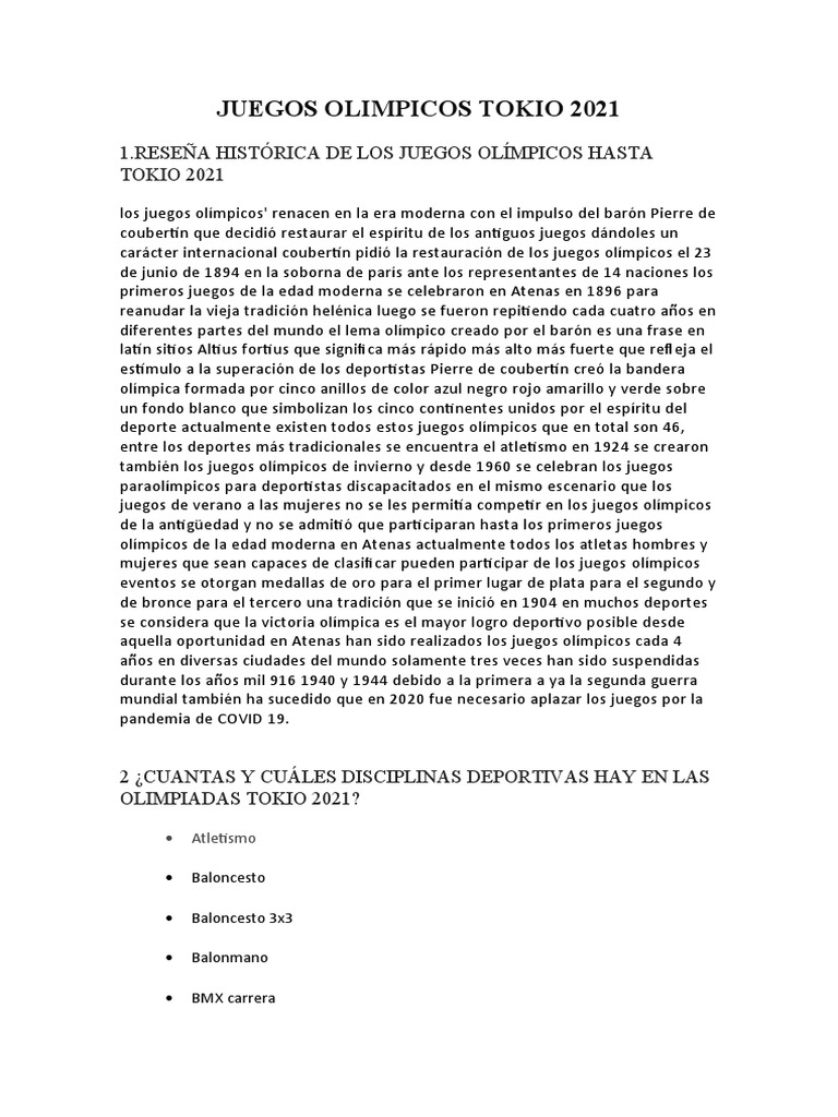 Juegos Olimpicos Tokio 2021 | PDF | Juegos olímpicos | Recreación