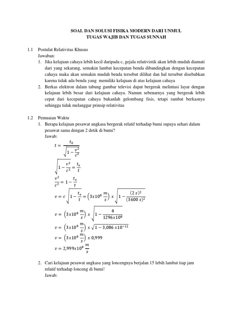 Soal Dan Jawaban Tugas Fisika Modern Unmul | PDF