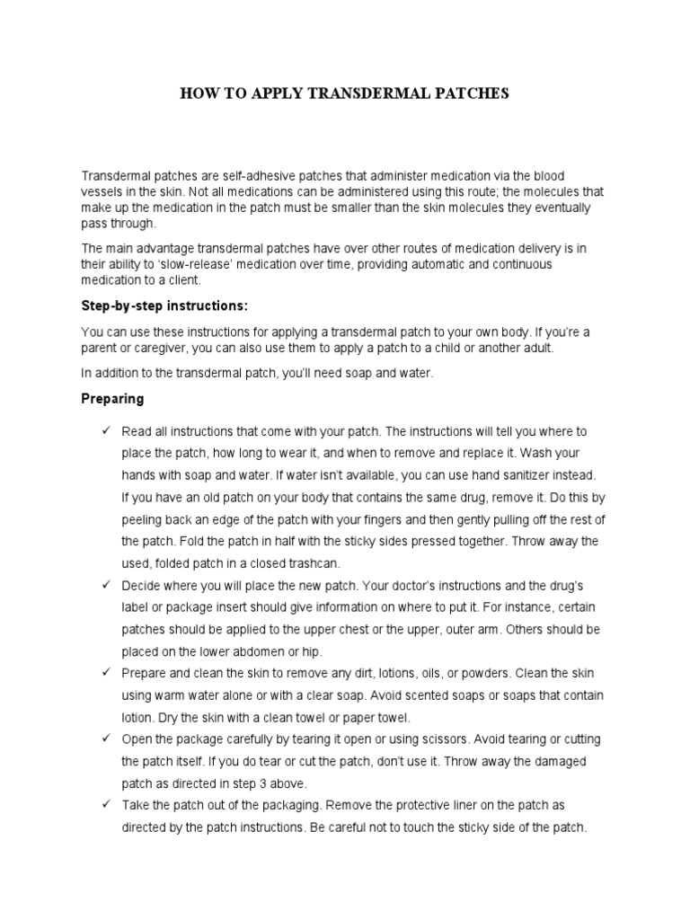 How To Apply Transdermal Patches | PDF | Hand | Clinical Medicine