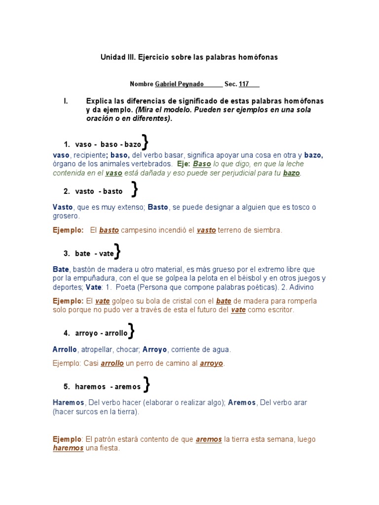 Palabras Homofonas | PDF | Verbo | Lingüística