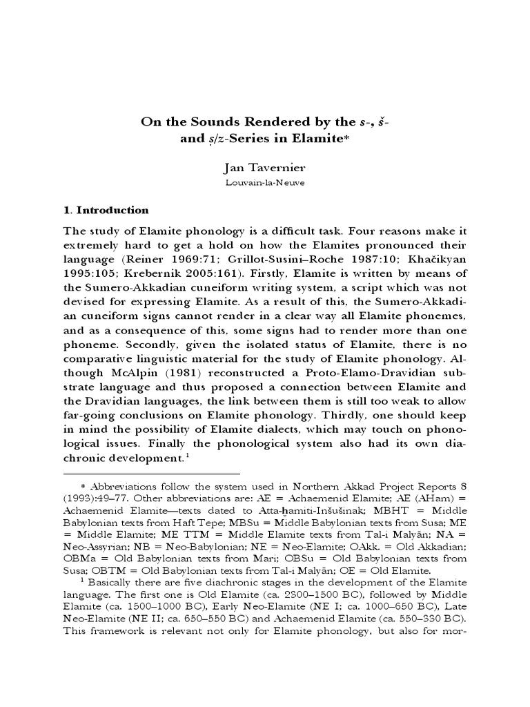 Jan Tavernier On The Sounds Rendered by The S-, Š - and Z - Series in Elamite | PDF | Cuneiform ...