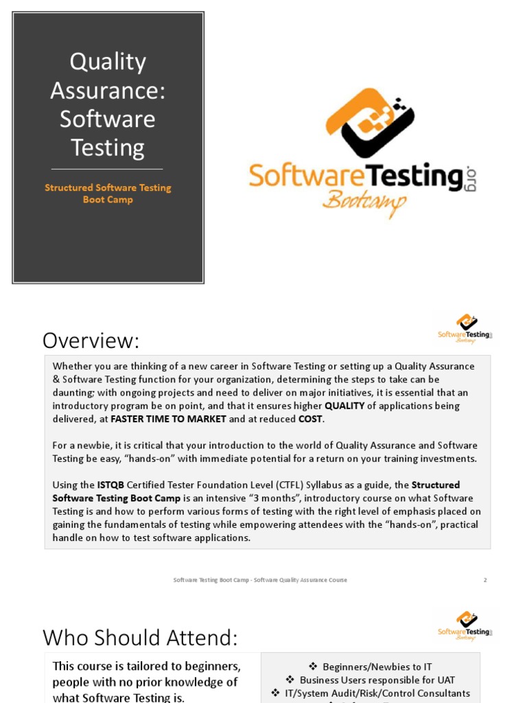 Software Testing Boot Camp Course | PDF | Software Testing | Software ...