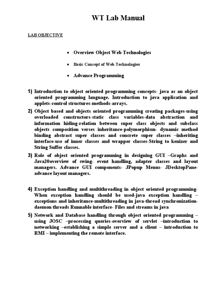 WT Lab Manual: Overview Object Web Technologies | PDF | Http Cookie ...