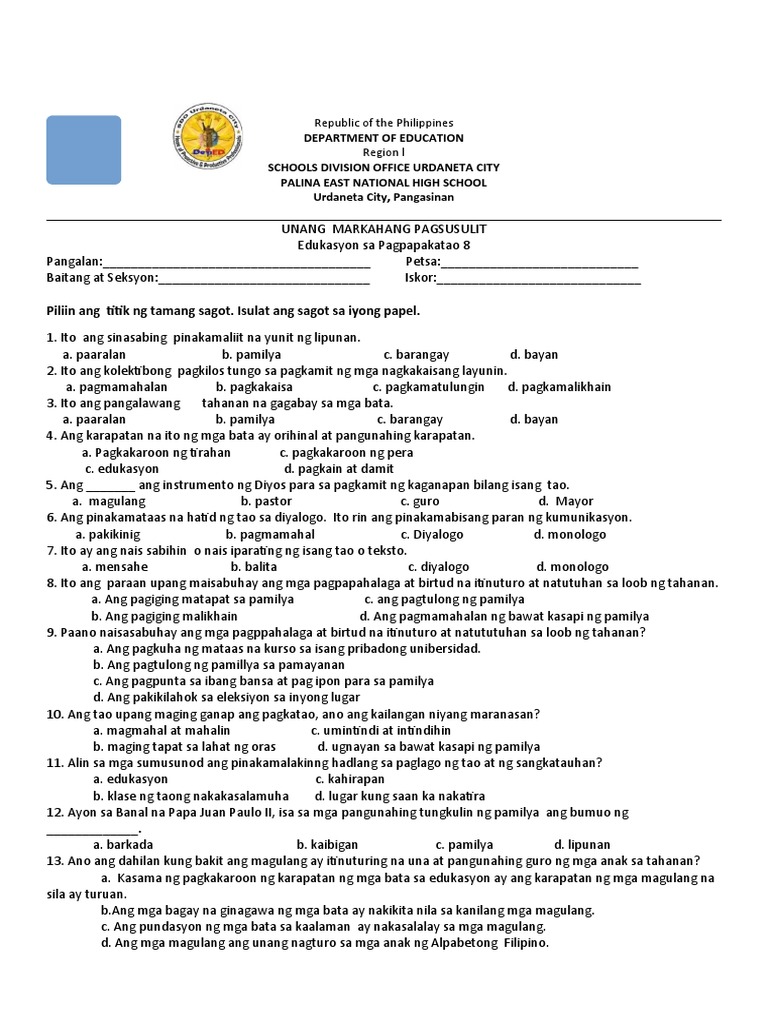 Esp Exam Q1 | PDF