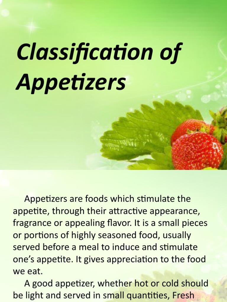 LESSON 7 (Classification of Appetizers) | PDF | Hors D'oeuvre ...