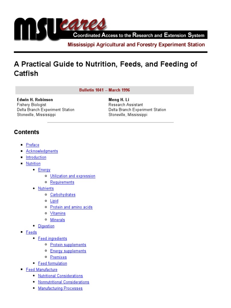 A Practical Guide To Nutrition, Feeds, and Feeding of Catfish | PDF ...