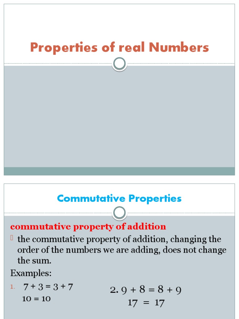 Properties of Real Numbers | PDF | Multiplication | Mathematical Analysis
