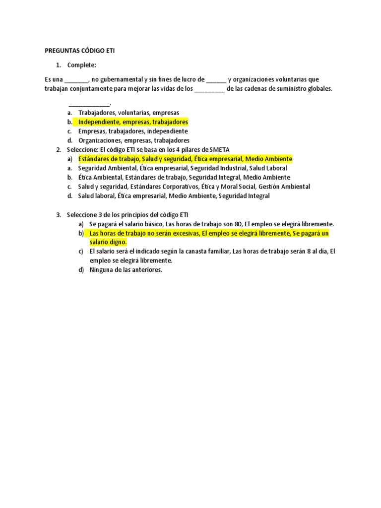 Preguntas Código Eti | PDF | Negocios