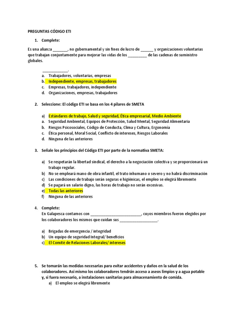 Preguntas sobre Código ETI y SMETA | PDF | Derecho laboral | Seguridad ...