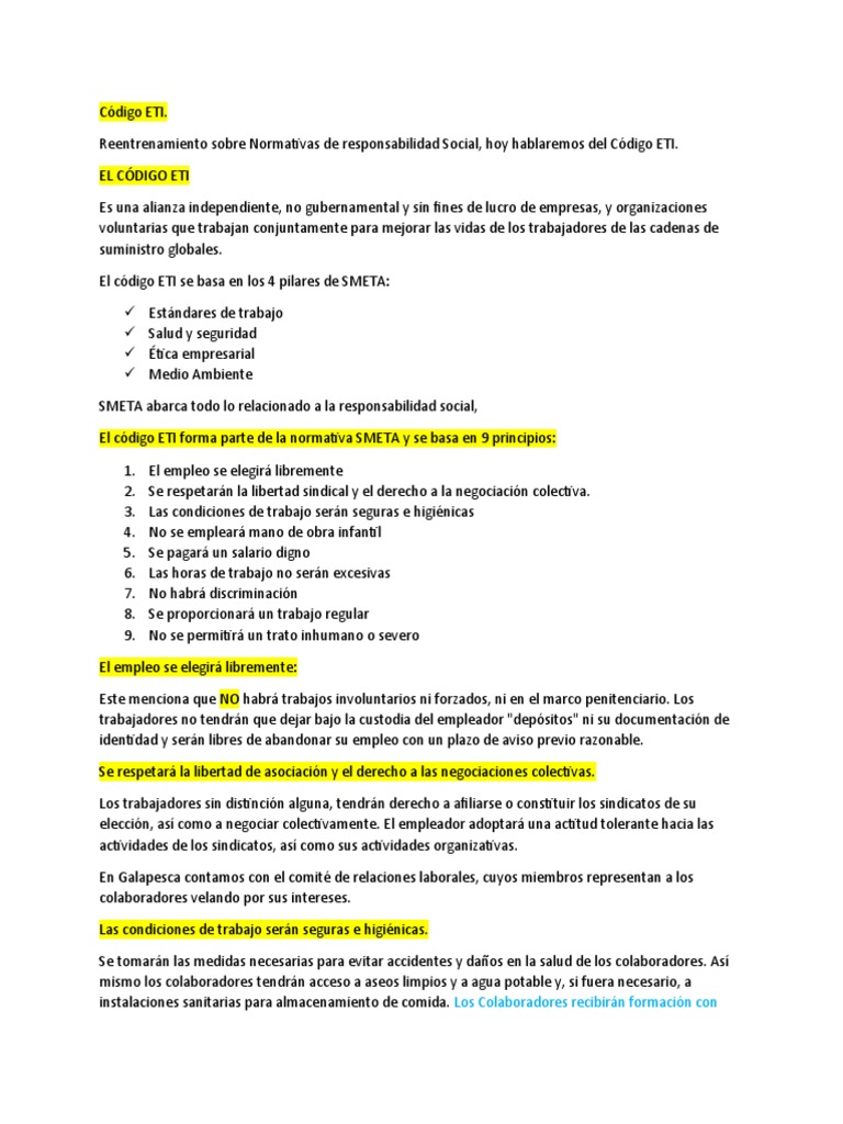 Código ETI y Normativas de Trabajo Digno | PDF | Sindicato | Salario
