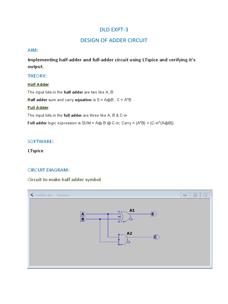 DLD Exe-3 - Design of Adder Circuit | PDF