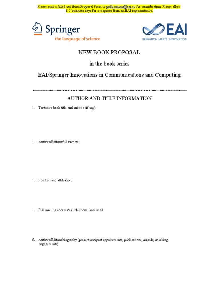 New Book Proposal in The Book Series EAI/Springer Innovations in ...