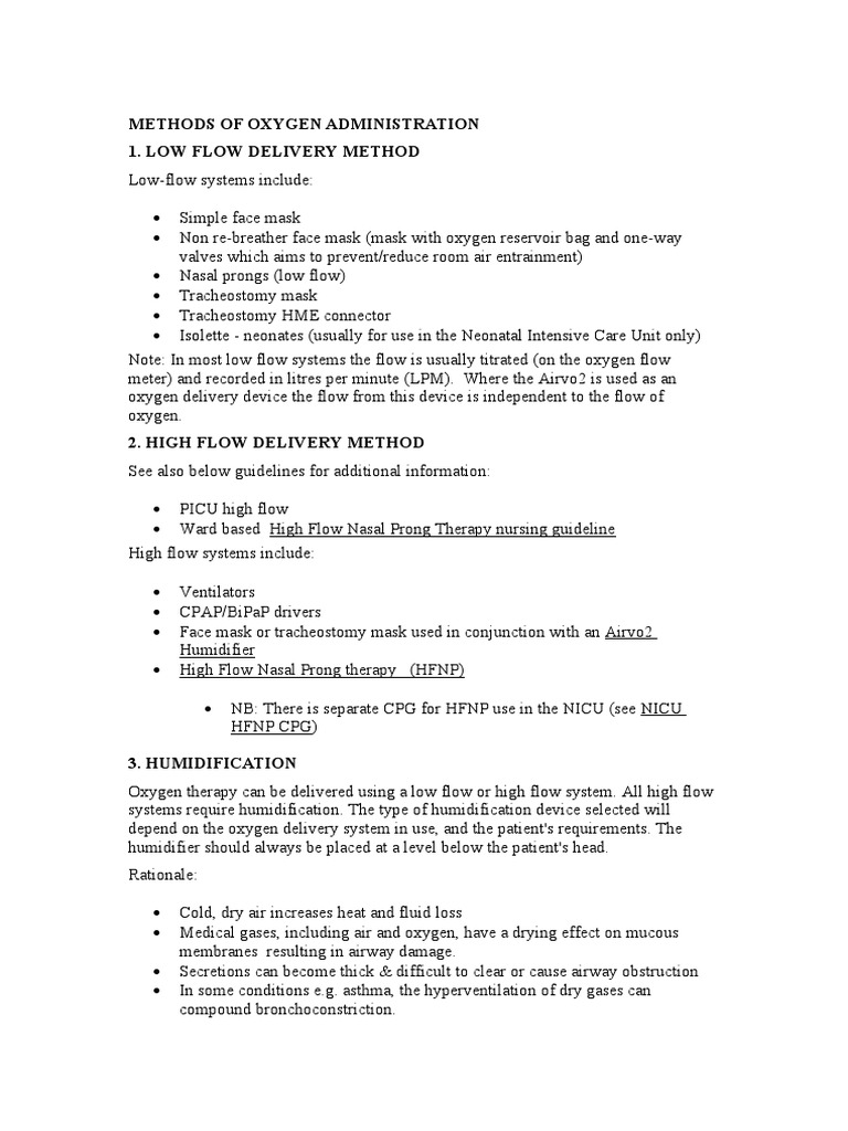Methods of Oxygen Administration | PDF | Breathing | Respiratory System